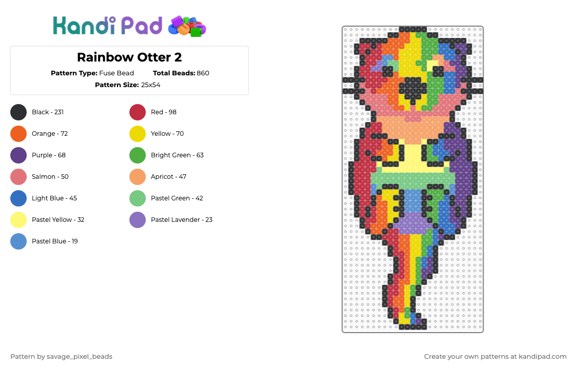 Rainbow Otter 2 Fuse Bead Pattern - Kandi Pad | Kandi Patterns, Fuse ...