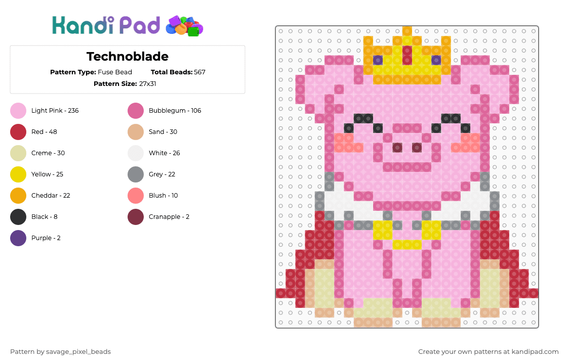 Technoblade Fuse Bead Pattern - Kandi Pad | Kandi Patterns, Fuse Bead ...
