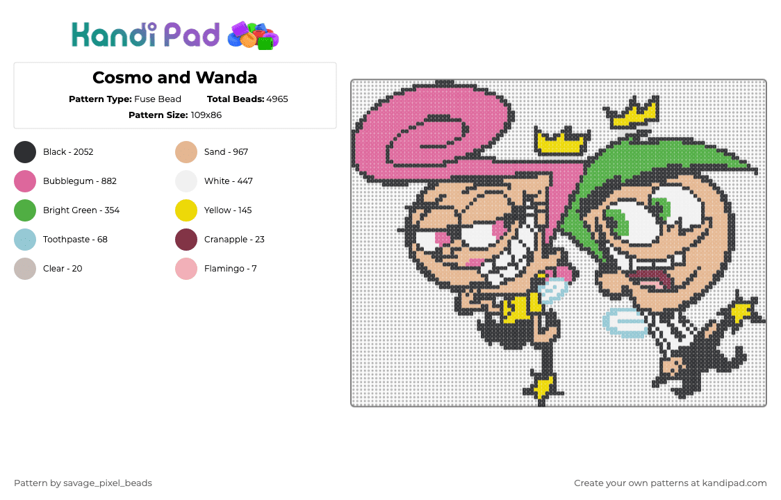 Cosmo and Wanda Fuse Bead Pattern - Kandi Pad | Kandi Patterns, Fuse ...