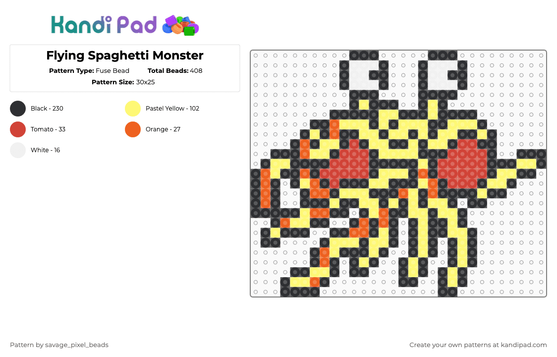 Flying Spaghetti Monster Fuse Bead Pattern - Kandi Pad | Kandi Patterns ...