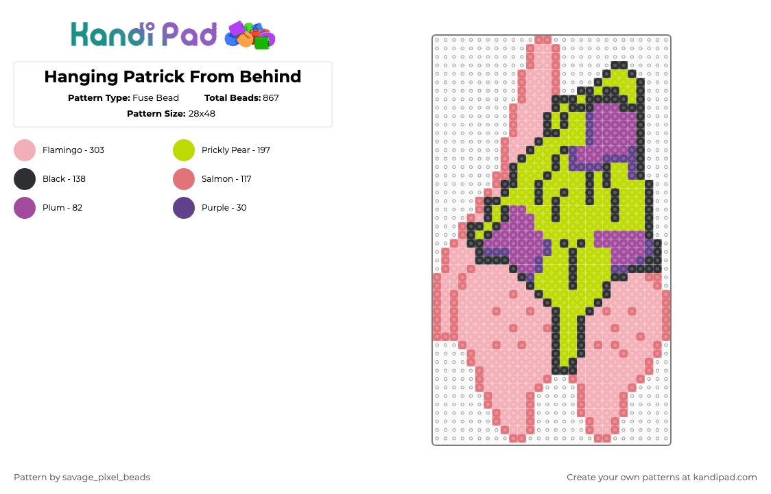 Patrick Wedgie Fuse Bead Pattern - Kandi Pad | Kandi Patterns, Fuse ...