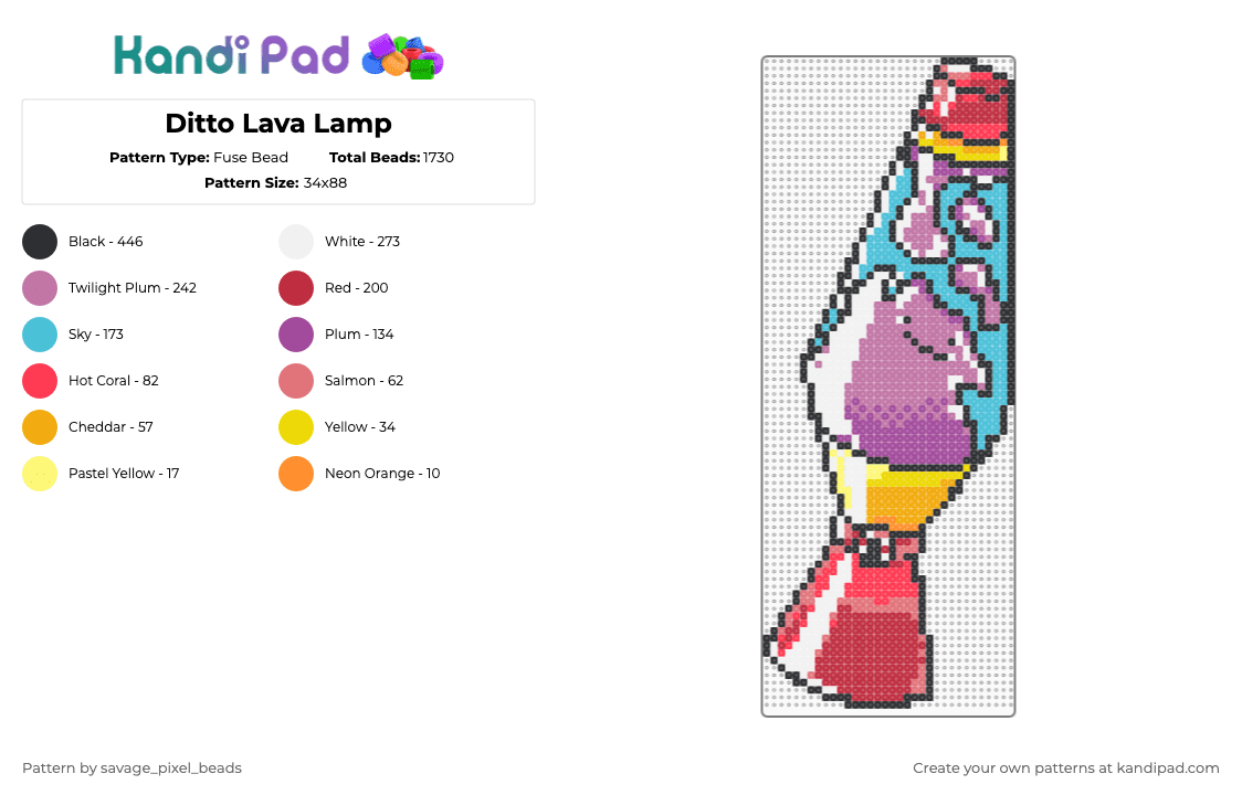 Ditto Lava Lamp Fuse Bead Pattern - Kandi Pad | Kandi Patterns, Fuse ...