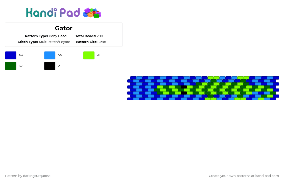 Gator Pony Bead Pattern - Kandi Pad | Kandi Patterns, Fuse Bead ...