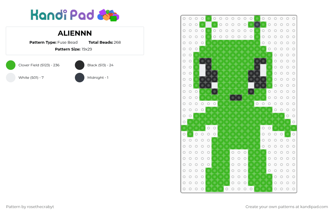 ALIENNN Fuse Bead Pattern - Kandi Pad | Kandi Patterns, Fuse Bead ...