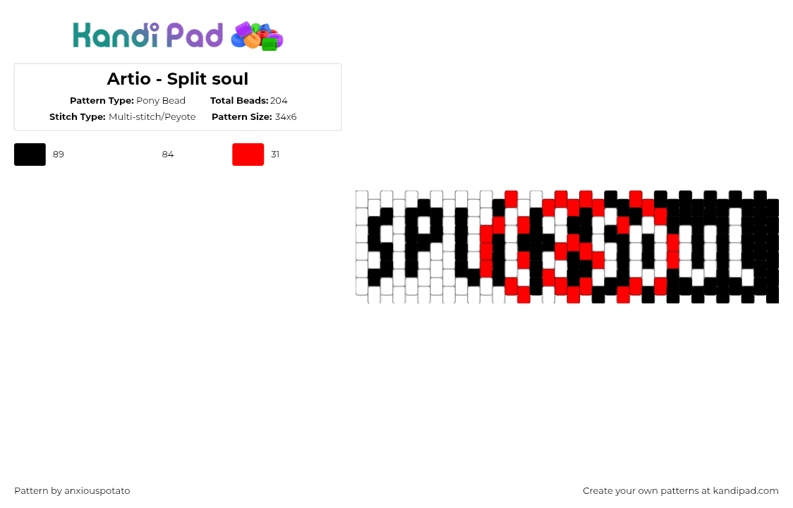 Artio - Split soul Pony Bead Pattern - Kandi Pad | Kandi Patterns, Fuse ...