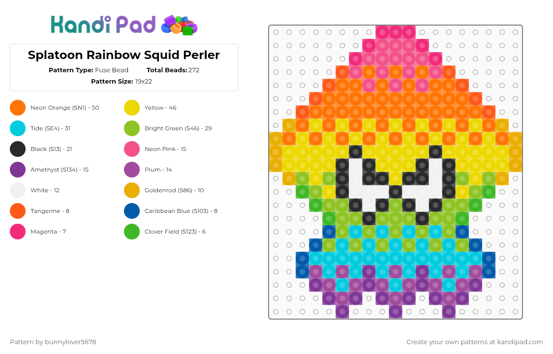 Splatoon Rainbow Squid Perler Fuse Bead Pattern - Kandi Pad | Kandi ...