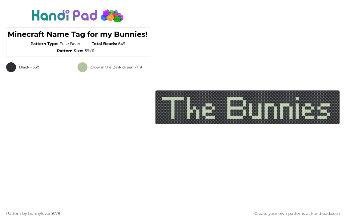 Minecraft Name Tag for my Bunnies! Fuse Bead Pattern - Kandi Pad ...