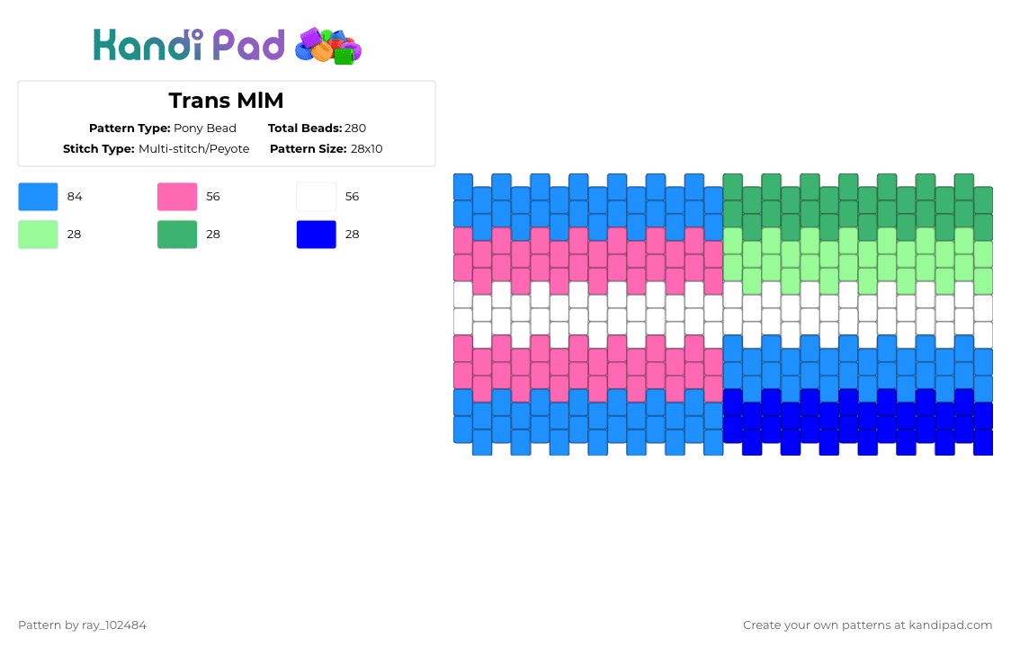 Trans MlM Pony Bead Pattern - Kandi Pad | Kandi Patterns, Fuse Bead ...