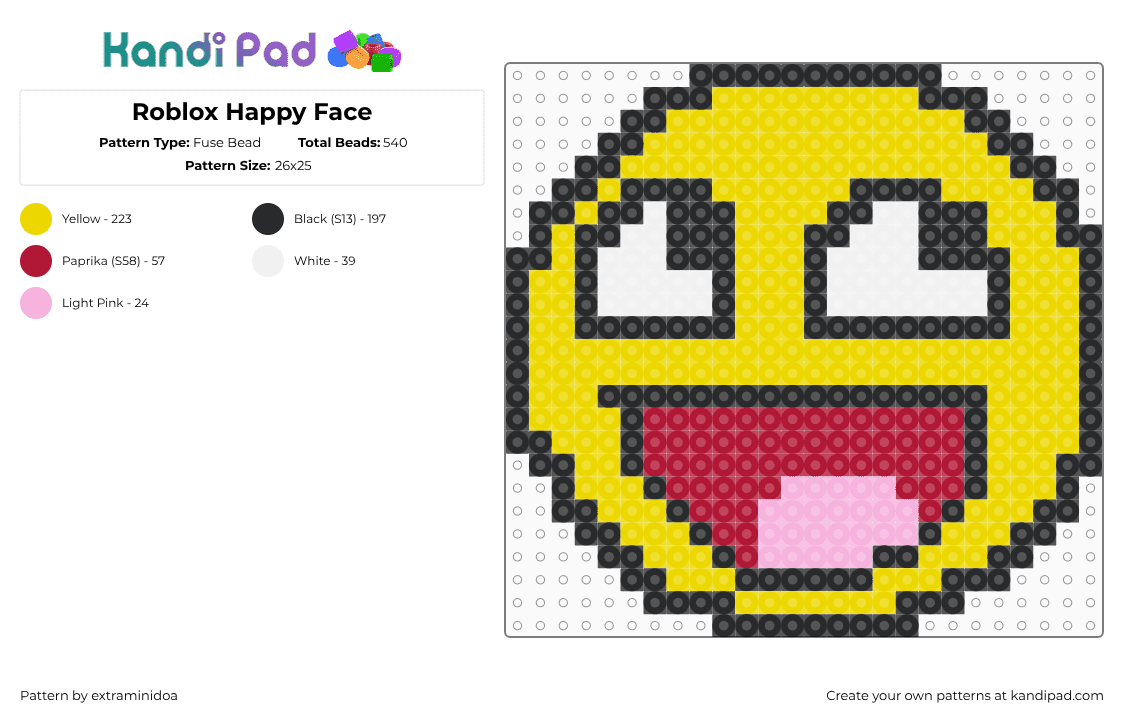 Roblox Happy Face Fuse Bead Pattern - Kandi Pad | Kandi Patterns, Fuse ...