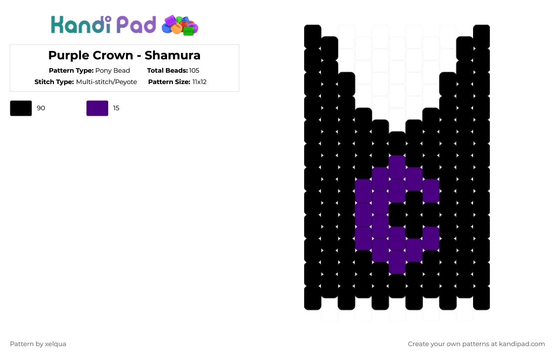 Purple Crown - Shamura Pony Bead Pattern - Kandi Pad | Kandi Patterns ...