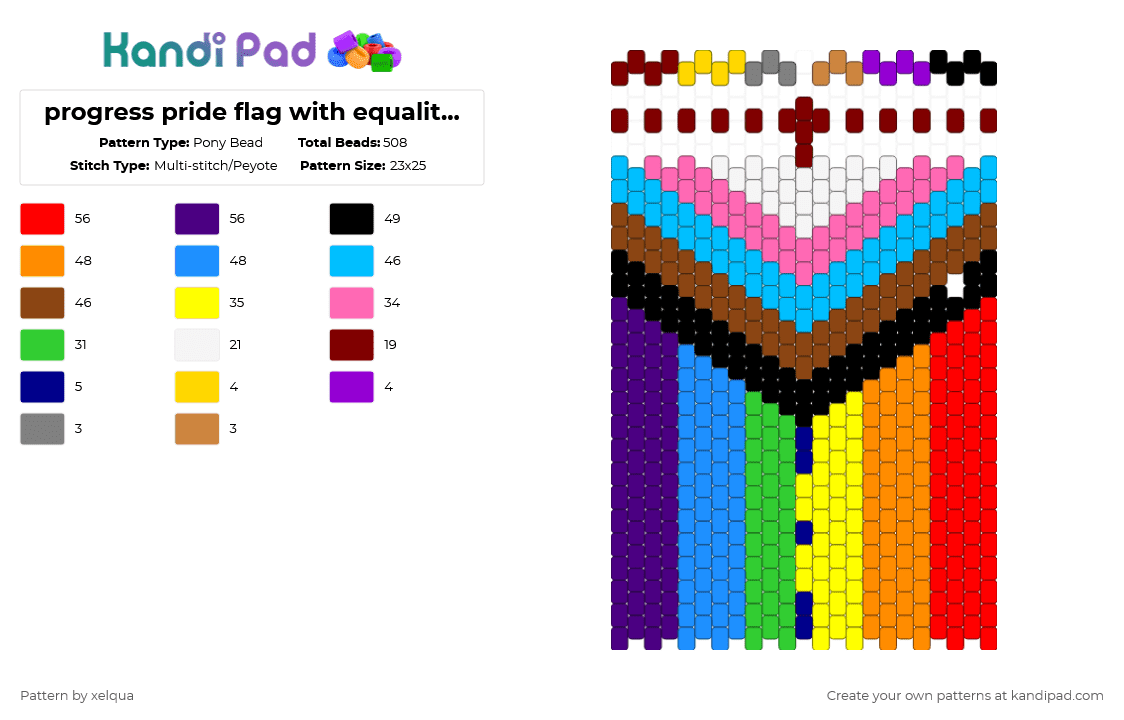 Progress pride flag with equality stripe Pony Bead Pattern - Kandi Pad ...
