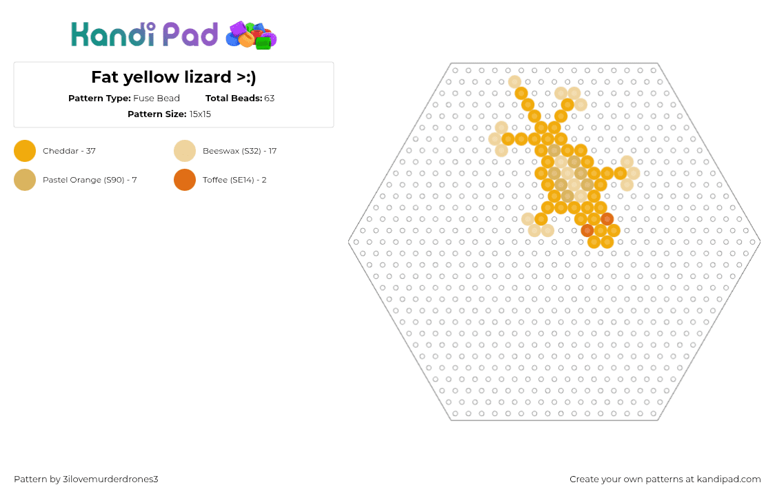 Fat yellow lizard >:) Fuse Bead Pattern - Kandi Pad | Kandi Patterns ...