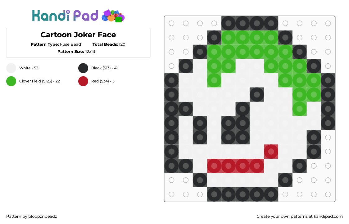 Cartoon Joker Face Fuse Bead Pattern - Kandi Pad | Kandi Patterns, Fuse ...
