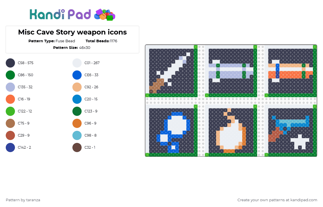 Misc Cave Story weapon icons Fuse Bead Pattern - Kandi Pad | Kandi ...