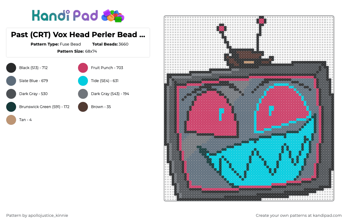 Past (CRT) Vox Head Perler Bead Design Fuse Bead Pattern - Kandi Pad ...