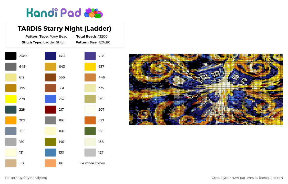 TARDIS Starry Night (Ladder) Pony Bead Pattern - Kandi Pad | Kandi ...