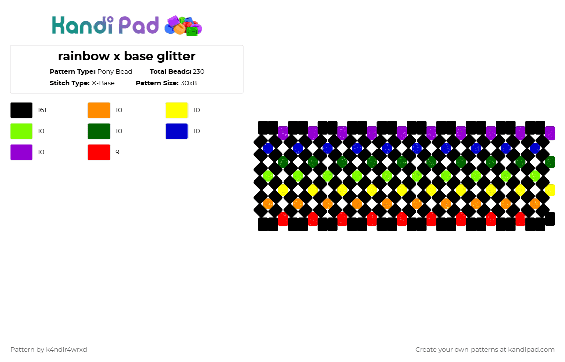Rainbow x base glitter Pony Bead Pattern - Kandi Pad | Kandi Patterns ...