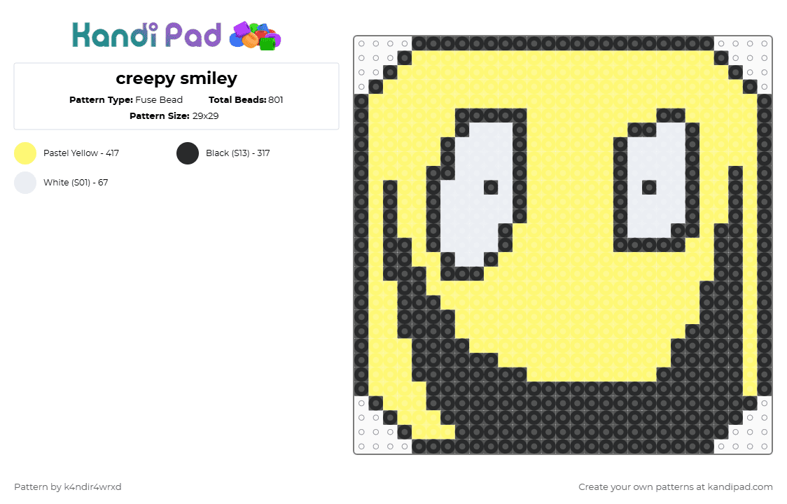 Creepy smiley Fuse Bead Pattern - Kandi Pad | Kandi Patterns, Fuse Bead ...