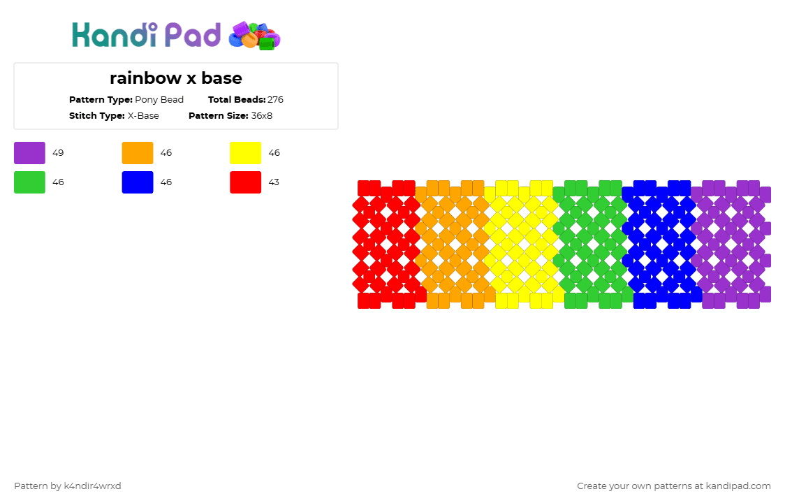 Rainbow x base Pony Bead Pattern - Kandi Pad | Kandi Patterns, Fuse ...