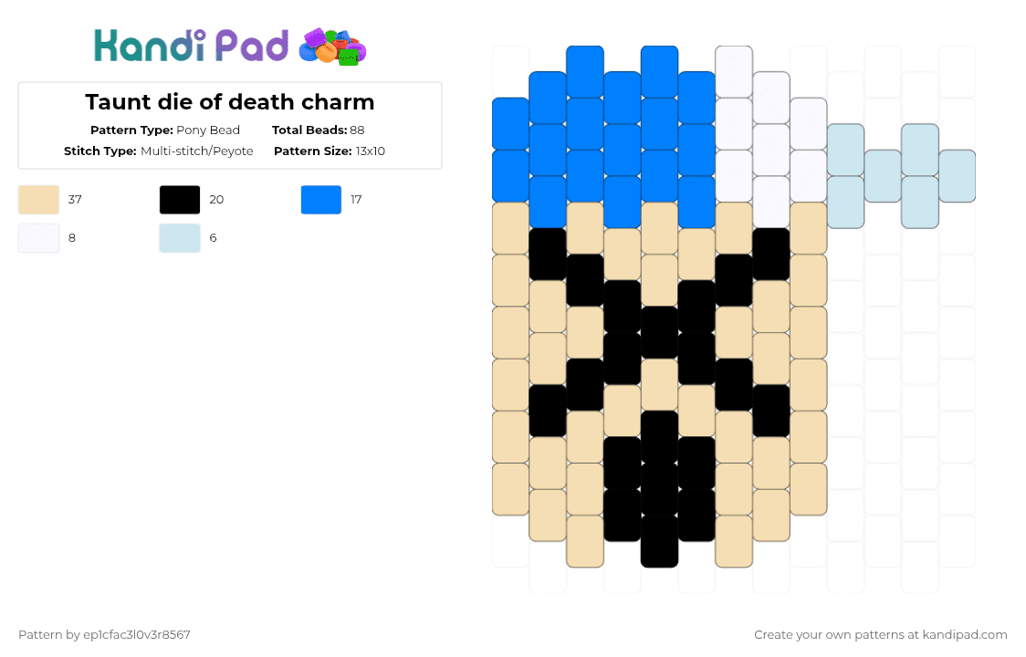 Taunt die of death charm Pony Bead Pattern - Kandi Pad | Kandi Patterns ...