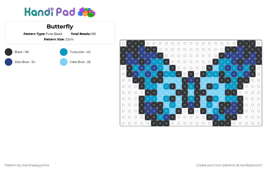 Butterfly Fuse Bead Pattern - Kandi Pad | Kandi Patterns, Fuse Bead ...