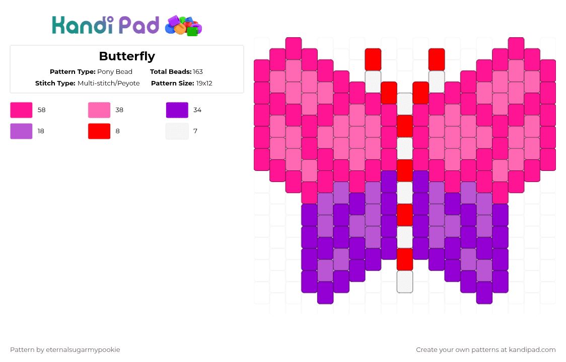 Butterfly Pony Bead Pattern - Kandi Pad | Kandi Patterns, Fuse Bead ...