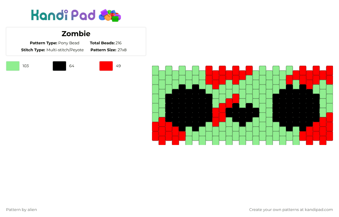Zombie Pony Bead Pattern - Kandi Pad | Kandi Patterns, Fuse Bead ...
