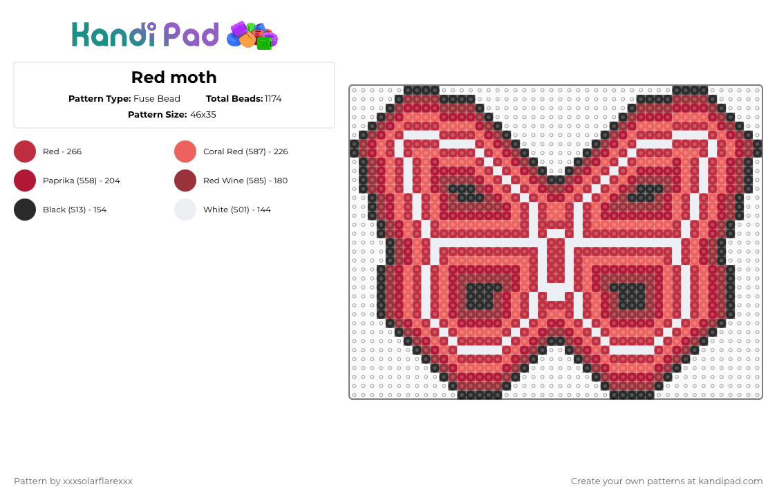 Red moth Fuse Bead Pattern - Kandi Pad | Kandi Patterns, Fuse Bead ...