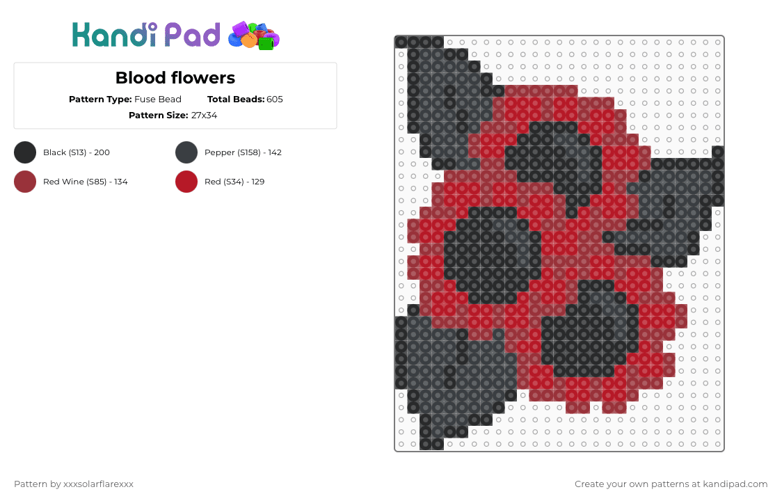 Blood flowers Fuse Bead Pattern - Kandi Pad | Kandi Patterns, Fuse Bead ...