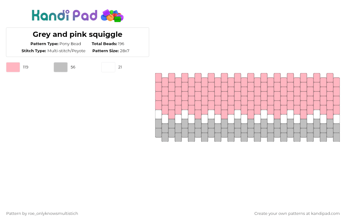 Grey and pink squiggle Pony Bead Pattern - Kandi Pad | Kandi Patterns ...