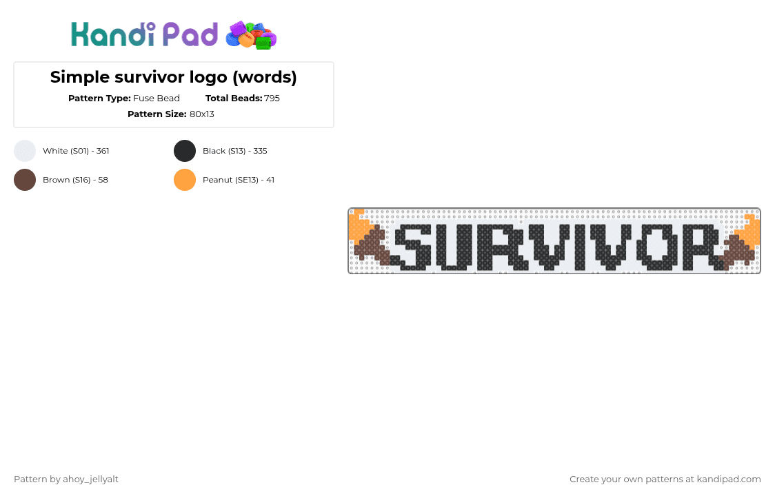 Simple survivor logo (words) Fuse Bead Pattern - Kandi Pad | Kandi ...