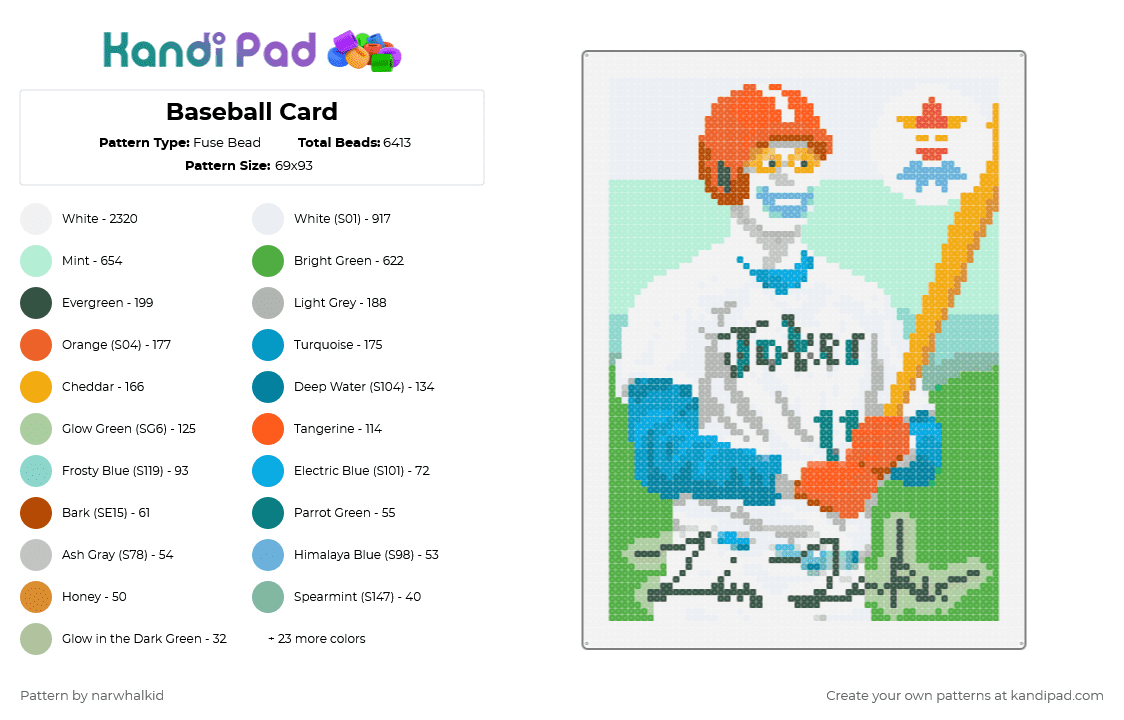 Baseball Card Fuse Bead Pattern - Kandi Pad | Kandi Patterns, Fuse Bead ...