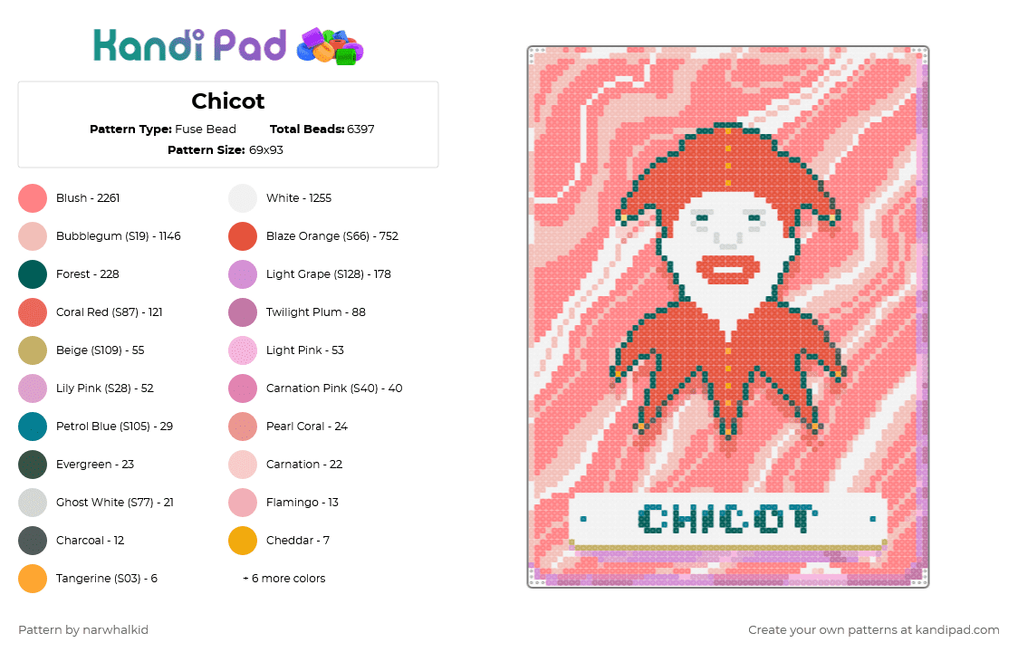 Chicot Fuse Bead Pattern - Kandi Pad | Kandi Patterns, Fuse Bead ...