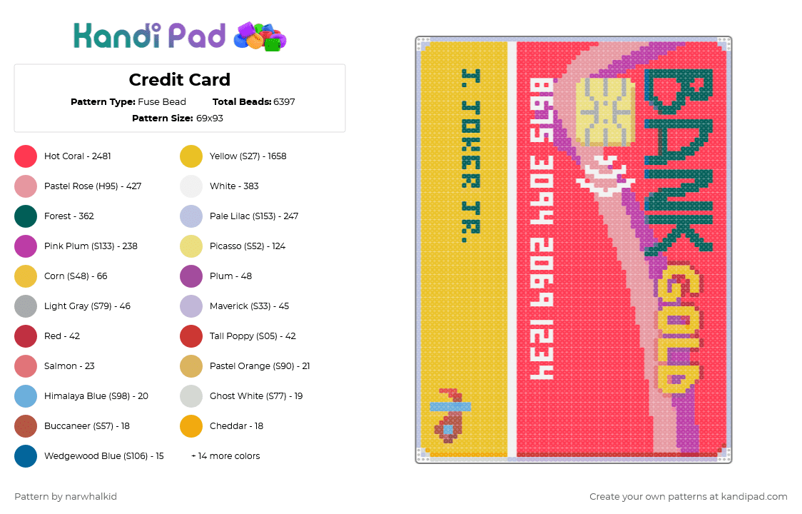 Credit Card Fuse Bead Pattern - Kandi Pad | Kandi Patterns, Fuse Bead ...
