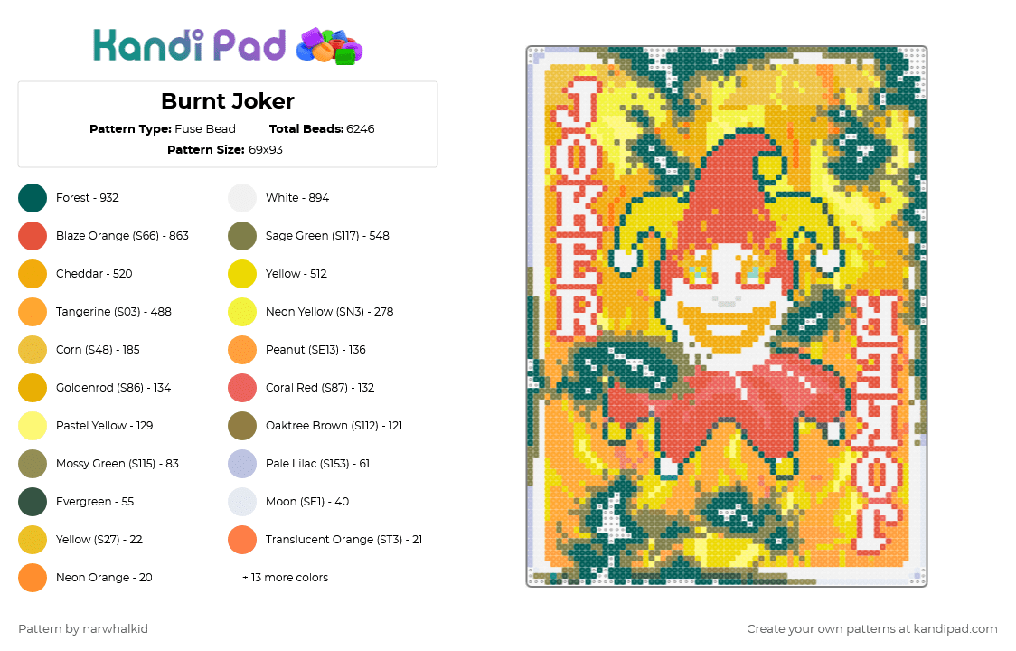 Burnt Joker Fuse Bead Pattern - Kandi Pad | Kandi Patterns, Fuse Bead ...