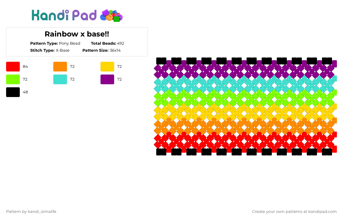 Rainbow x base!! Pony Bead Pattern - Kandi Pad | Kandi Patterns, Fuse ...
