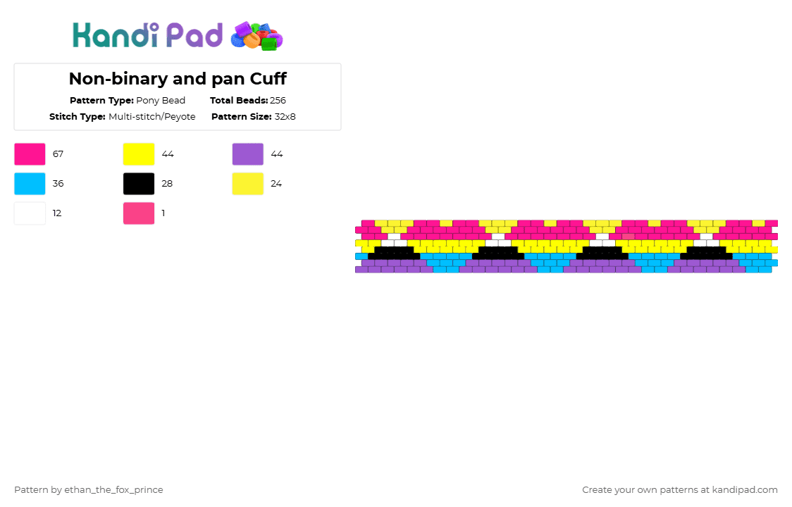 Non-binary and pan Cuff Pony Bead Pattern - Kandi Pad | Kandi Patterns ...