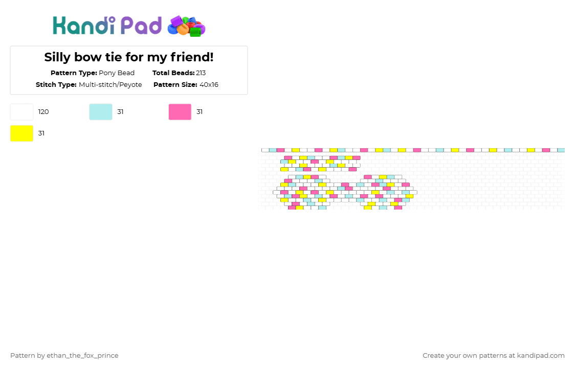 Silly bow tie for my friend! Pony Bead Pattern - Kandi Pad | Kandi ...