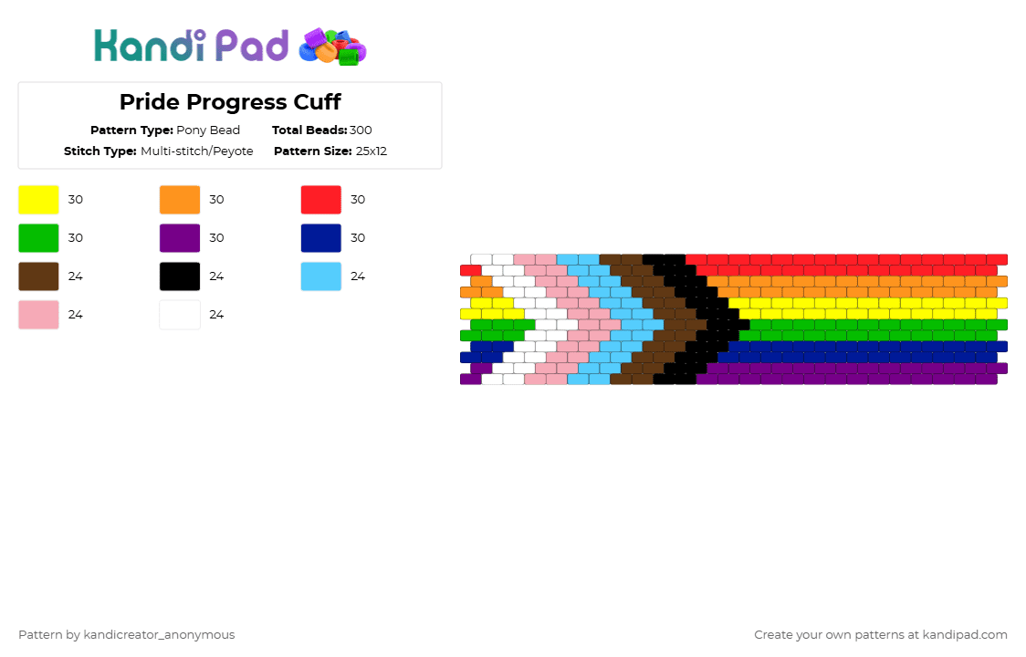 Pride Progress Cuff Pony Bead Pattern - Kandi Pad | Kandi Patterns ...