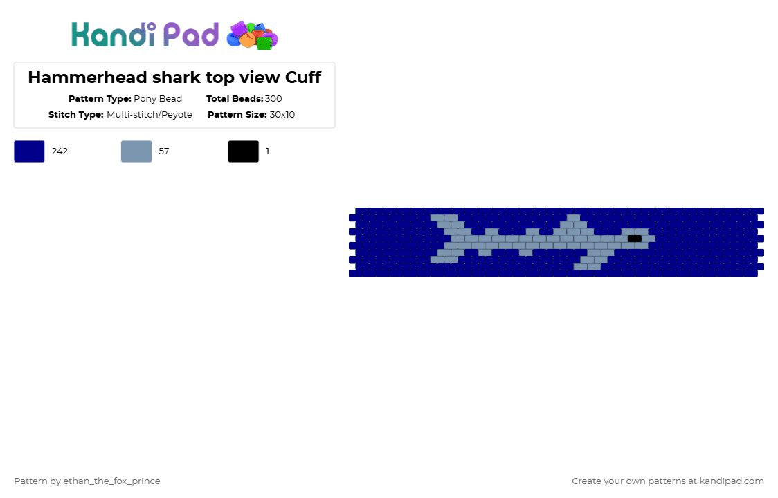 Hammerhead shark side view Cuff Pony Bead Pattern - Kandi Pad | Kandi ...
