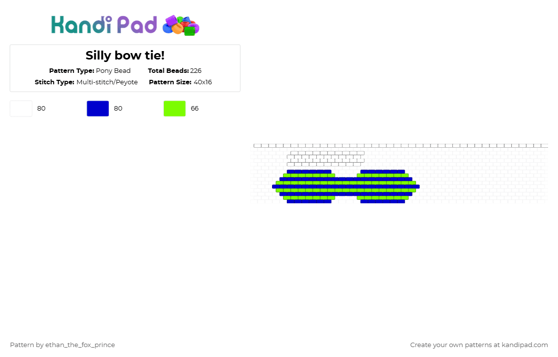 Silly bow tie! Pony Bead Pattern - Kandi Pad | Kandi Patterns, Fuse ...