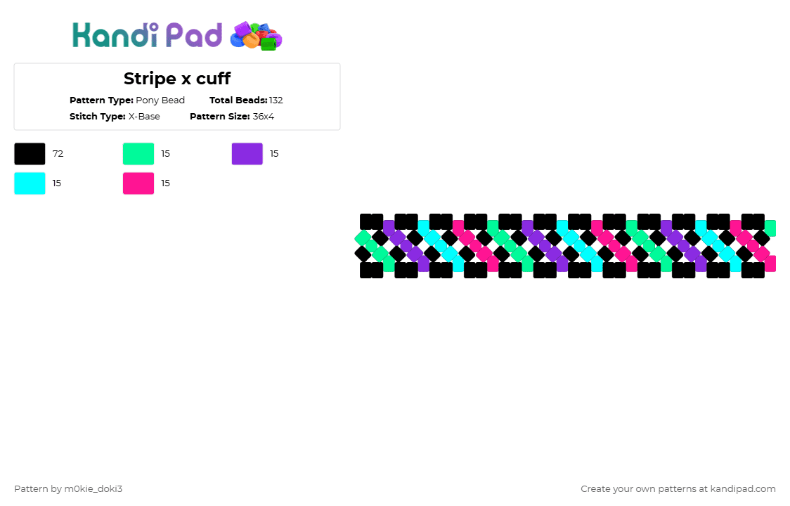 Stripe x cuff Pony Bead Pattern - Kandi Pad | Kandi Patterns, Fuse Bead ...