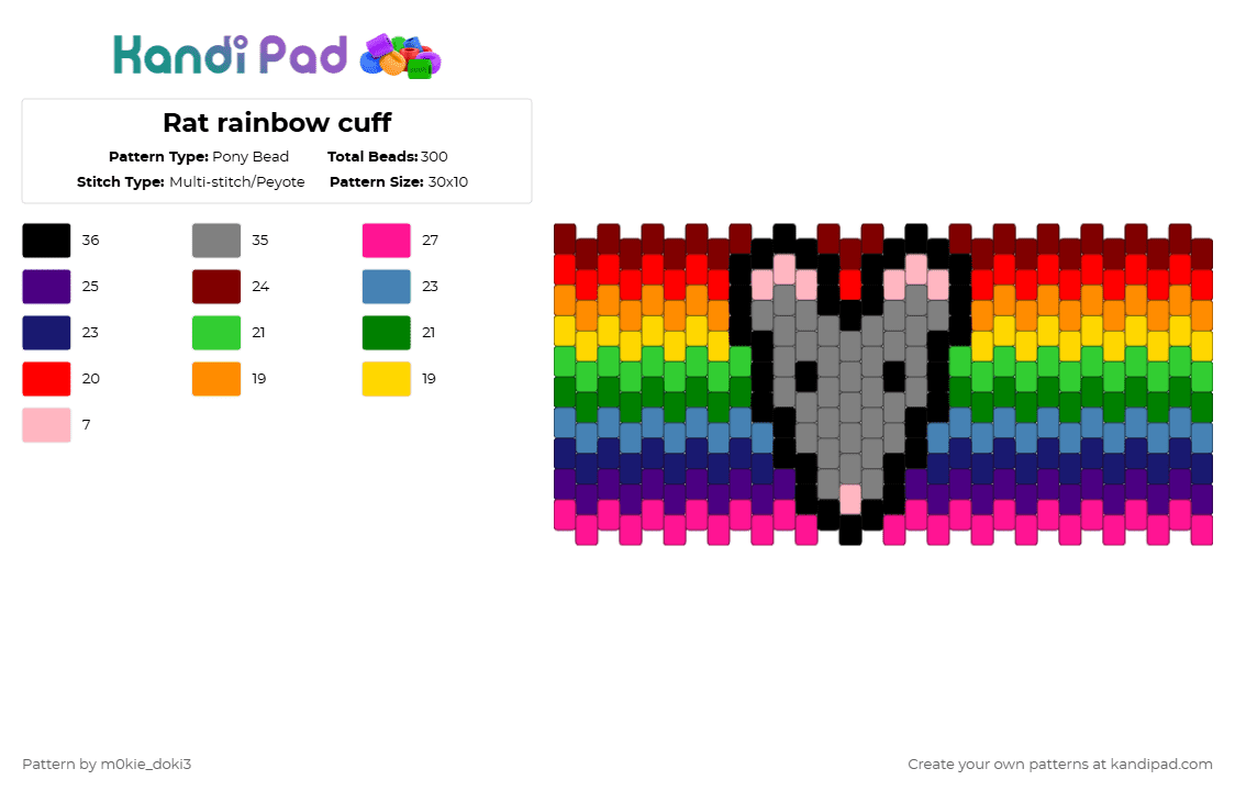Rat rainbow cuff Pony Bead Pattern - Kandi Pad | Kandi Patterns, Fuse ...