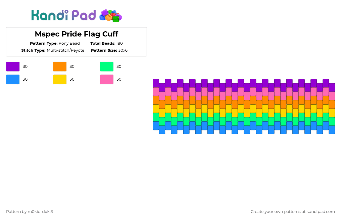 Mspec Pride Flag Cuff Pony Bead Pattern - Kandi Pad | Kandi Patterns ...