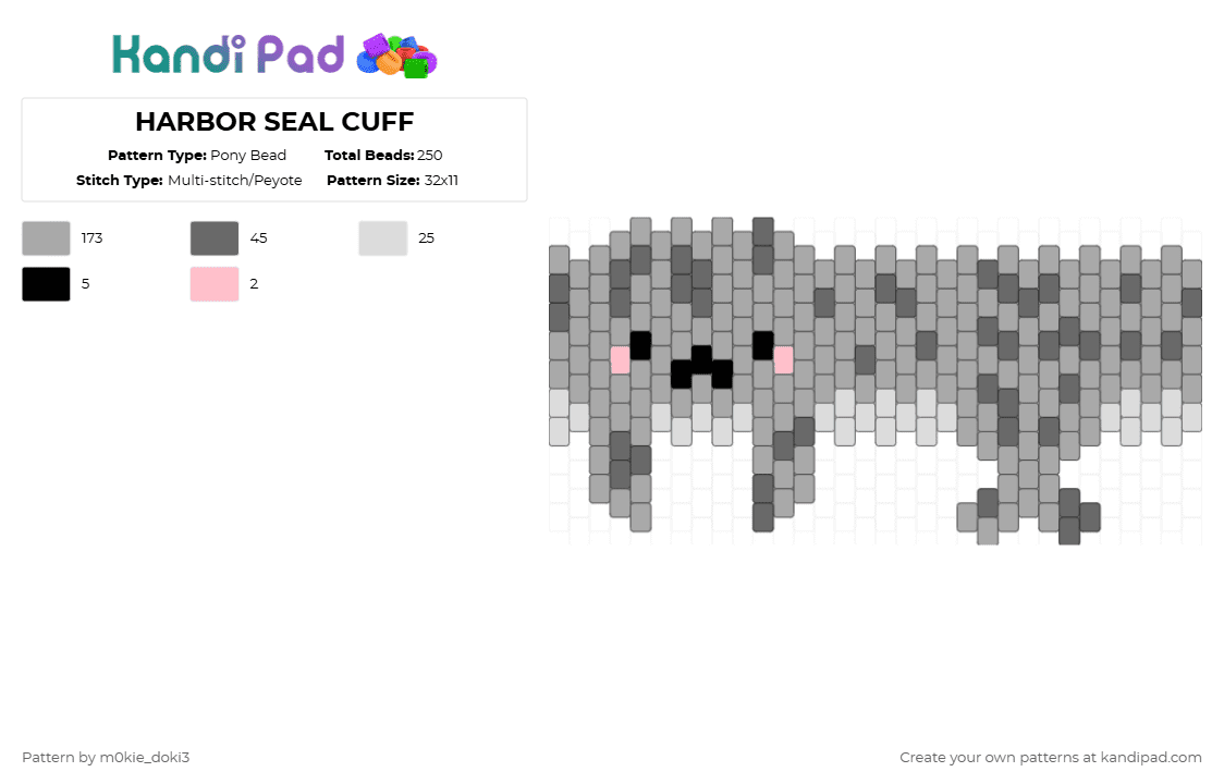 HARBOR SEAL CUFF Pony Bead Pattern - Kandi Pad | Kandi Patterns, Fuse ...