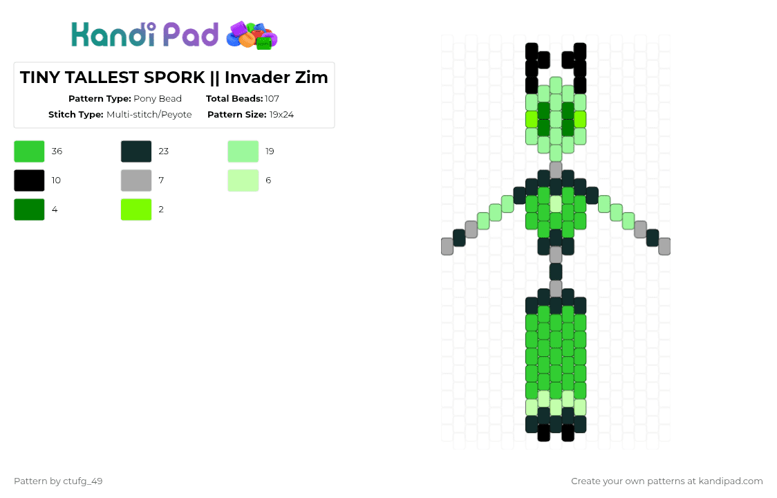 TINY TALLEST SPORK || Invader Zim Pony Bead Pattern - Kandi Pad | Kandi ...