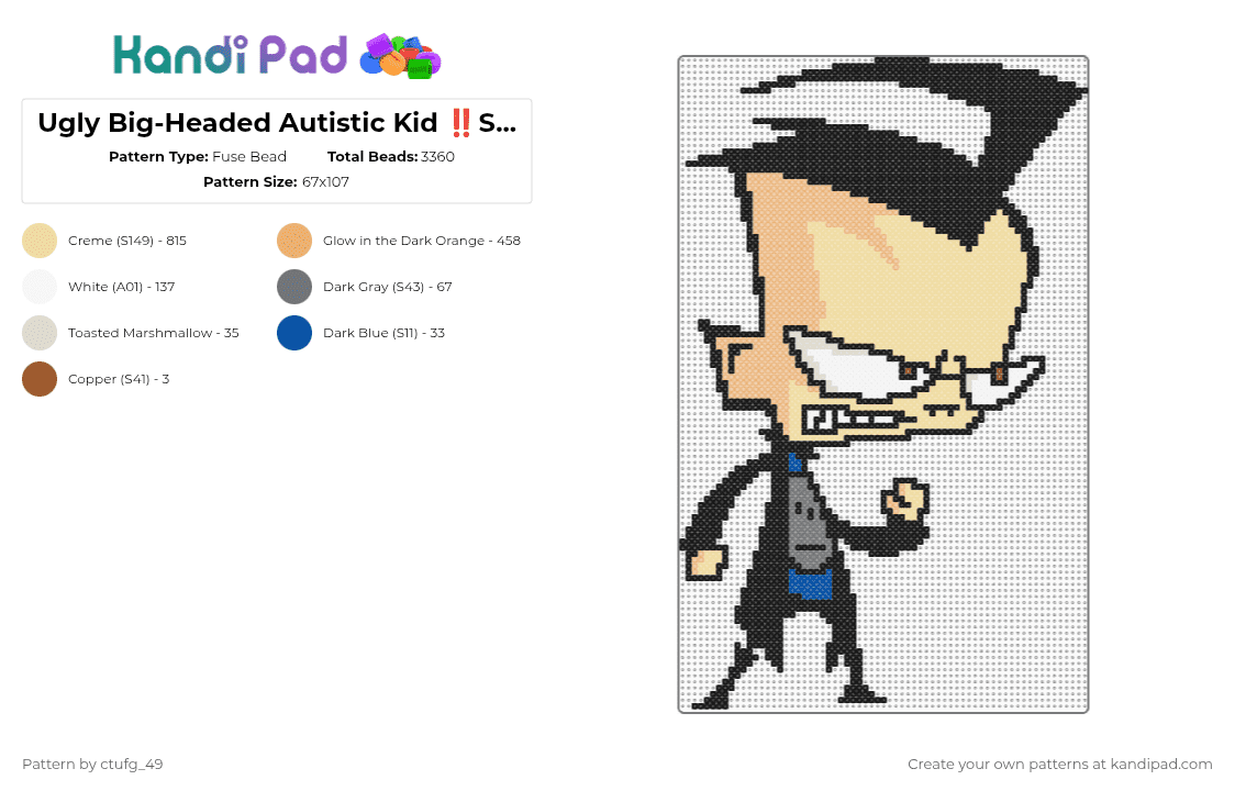 Ugly Big-Headed Autistic Kid ‼️SLIGHT REMAKE‼️ || Invader Zim Fuse Bead ...