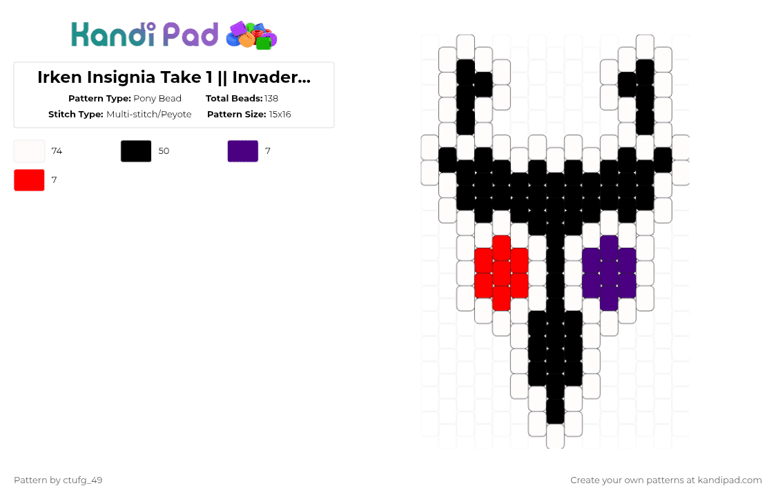 Irken Insignia Take 1 || Invader Zim Pony Bead Pattern - Kandi Pad ...