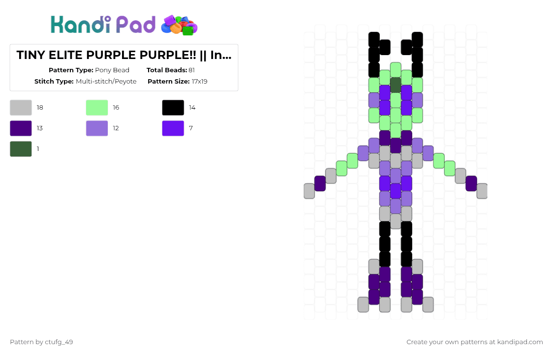 TINY ELITE PURPLE PURPLE!! || Invader Zim Pony Bead Pattern - Kandi Pad ...