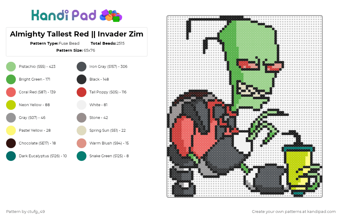 Almighty Tallest Red || Invader Zim Fuse Bead Pattern - Kandi Pad ...